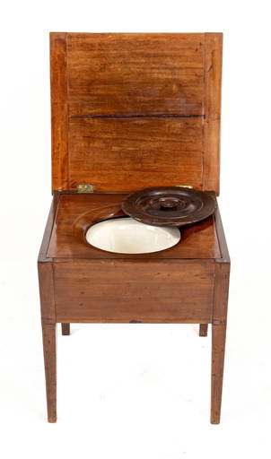 English Commode Chair, 19th C., Mahogany, Hinged Lid With Ceramic Pot ...