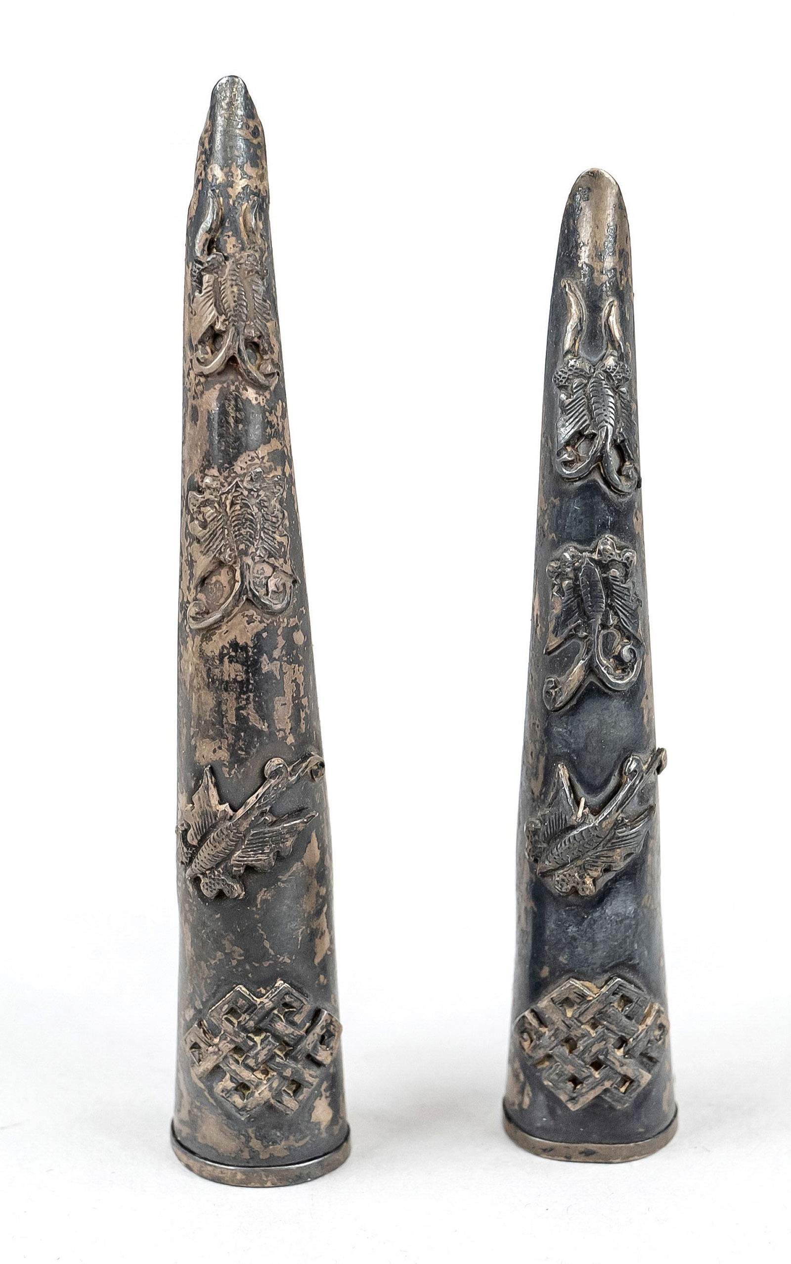 Pair of fingernail protectors, China, Qing dynasty(1644-1911), bronze ...