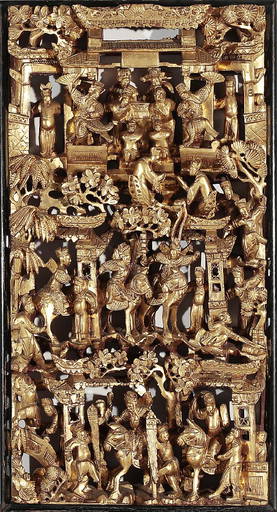 Chinese Ningpo Panel In Carved And Gilt Wood, Mid 20th