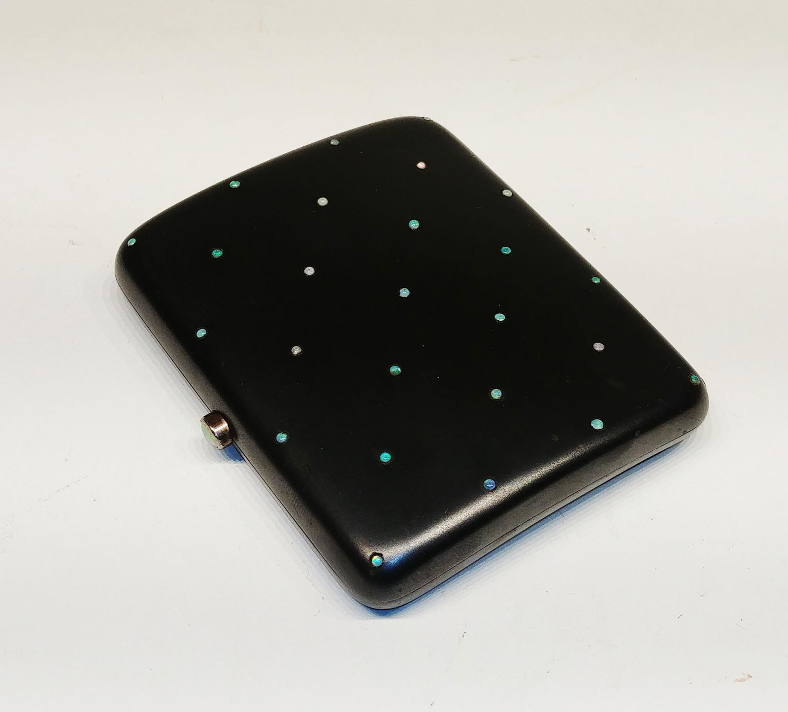 Gun Metal Cigarette Case Set With Opals