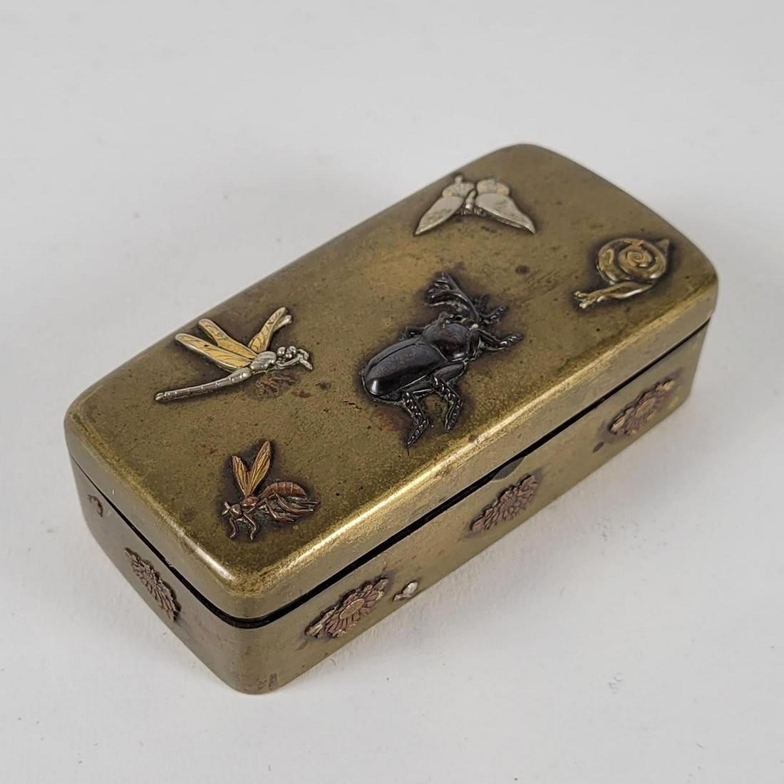 Japanese Mixed Metal On Brass Stamp Box