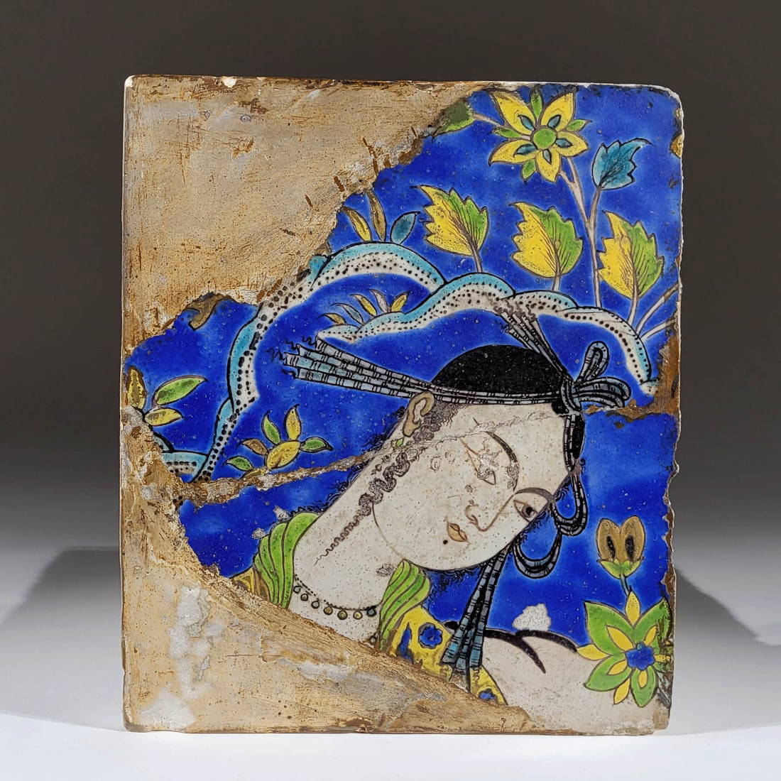 Safavid Cuerda Seca Pottery Tile With Female Figure Auction