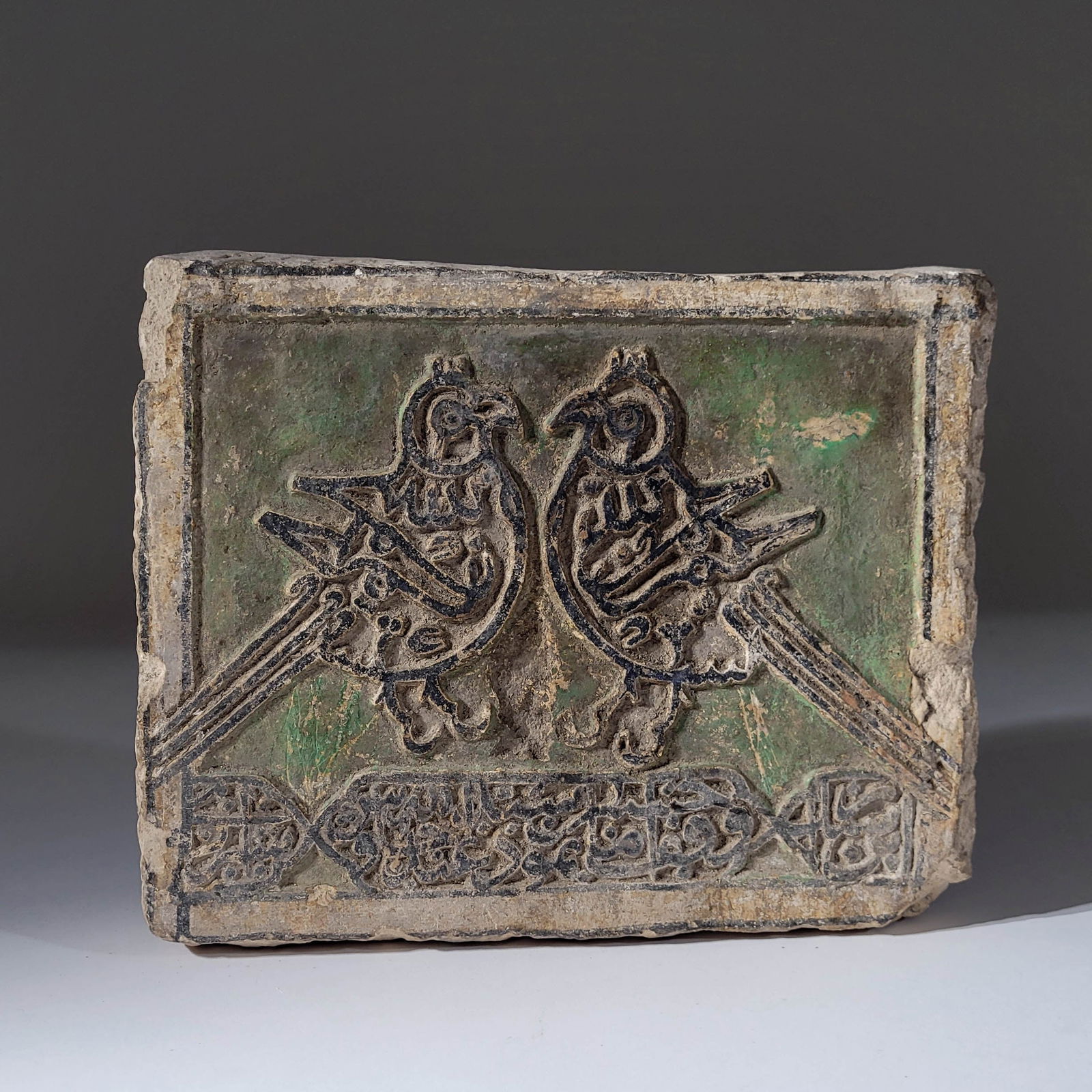 Persian Carved And Painted Stone Panel Auction