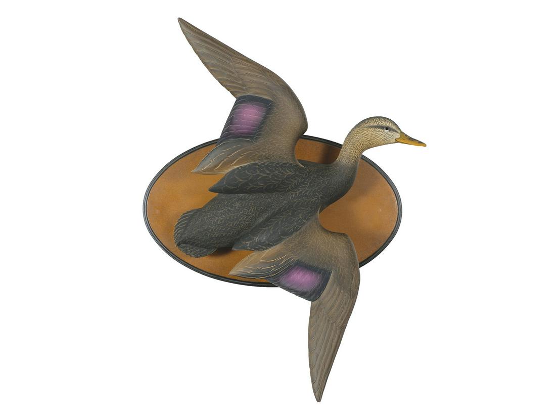 Excellent Flying Black Duck Wall Plaque, Leo Mcintosh, Woodville, New York. Auction