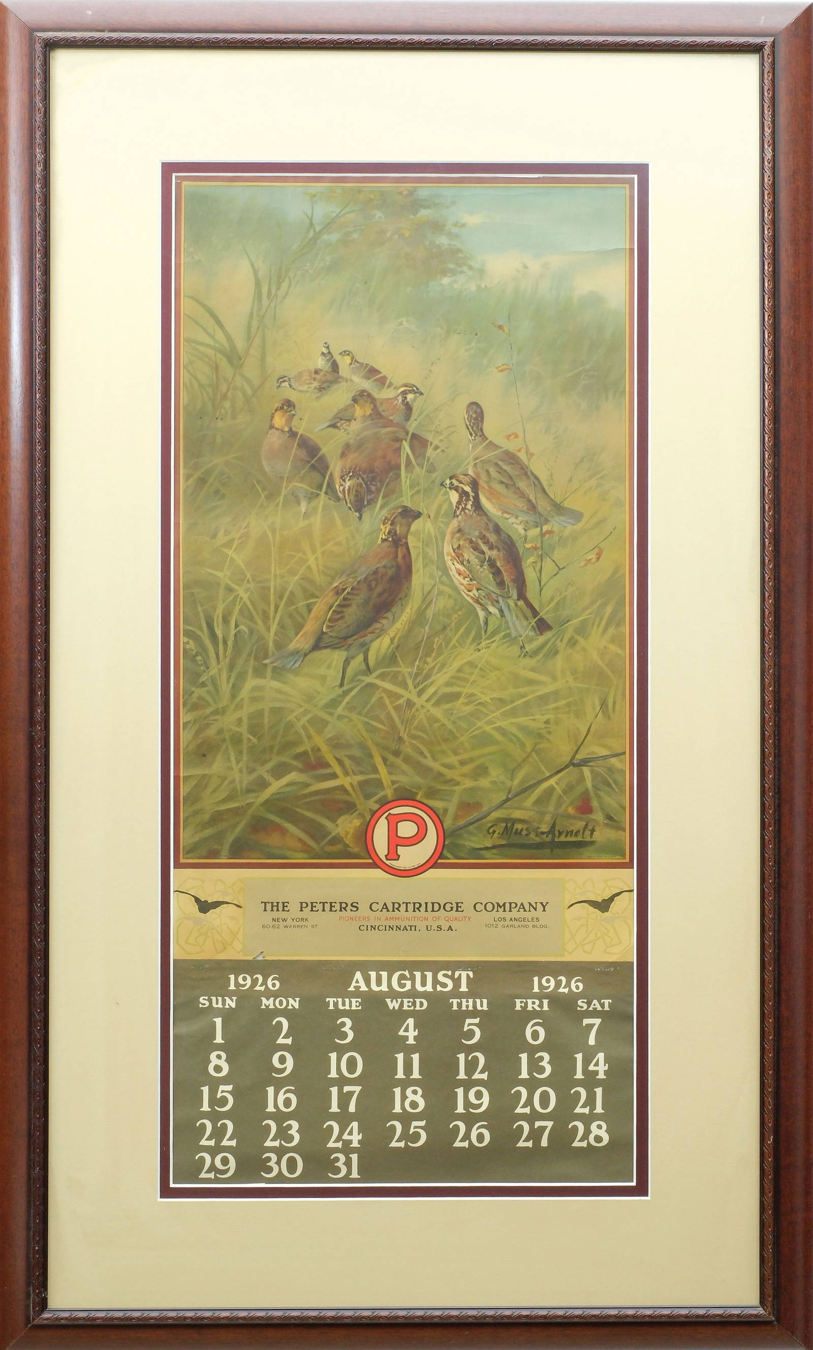 Peters Cartridge Company Calendar, 1926. Auction