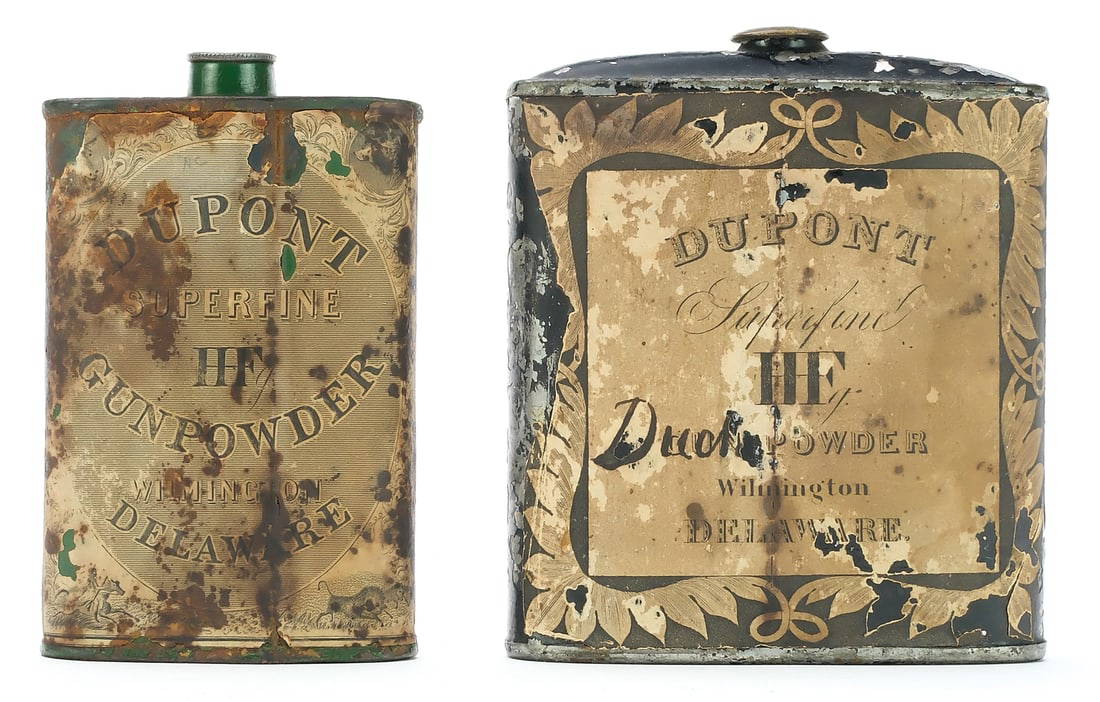 Two Dupont Super Fine Gun Powder Tins. Auction