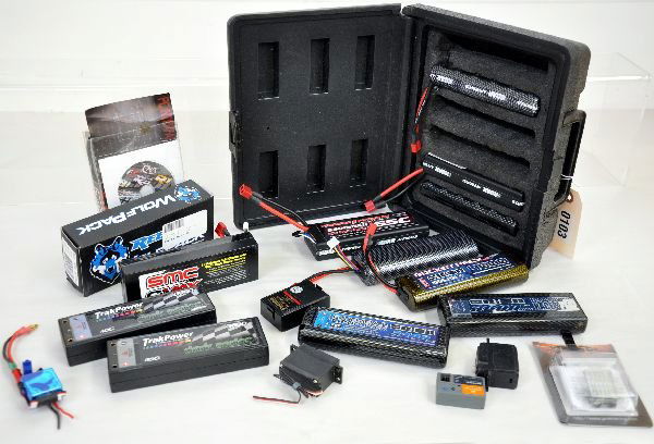 Various RC Car Batteries and Carrying Case
