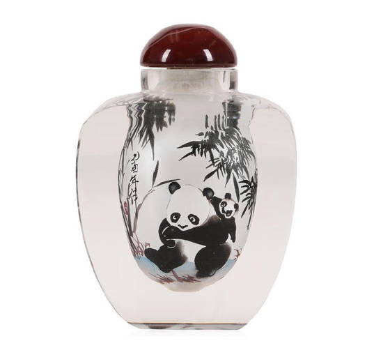 Reverse Painted Glass Perfume/snuff Bottle "pandas"