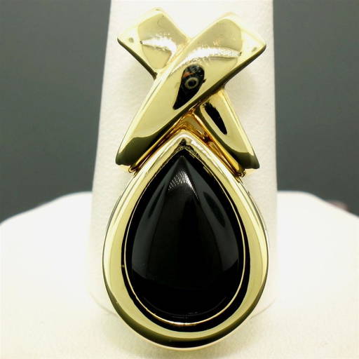 14k Solid Yellow Gold Pear Shaped Cabochon Bezel Black Onyx Teardrop "x ...