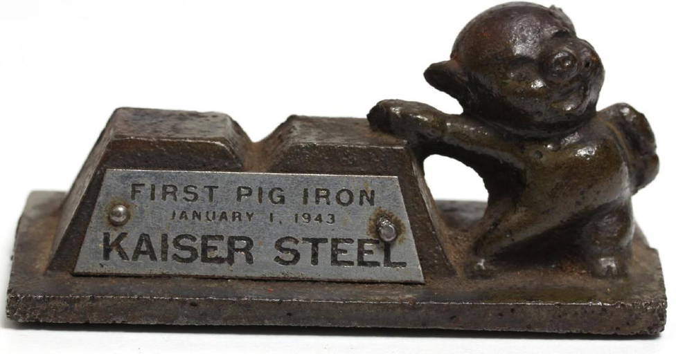 Vintage Kaiser Steel "first Pig Iron" Paperweight