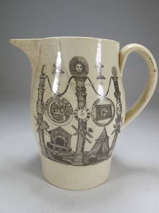 Antique English Masonic Pottery Creamware Pitcher