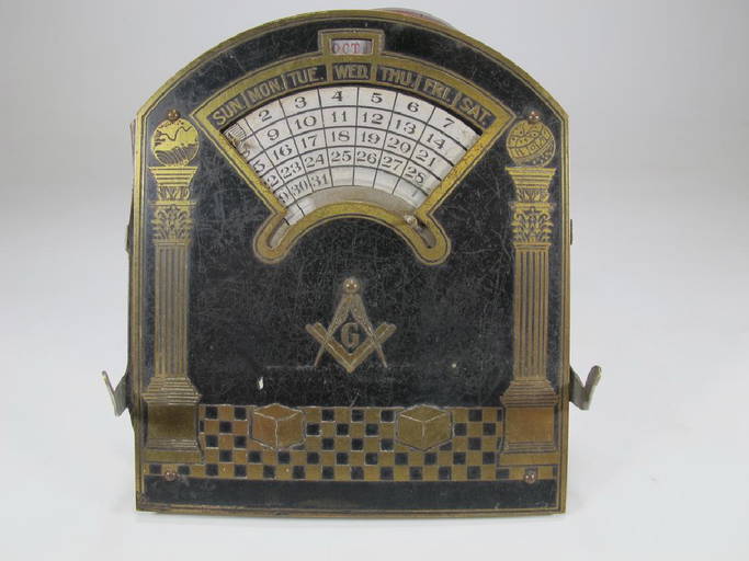 Antique Masonic Perpetual Desk Metal Calendar