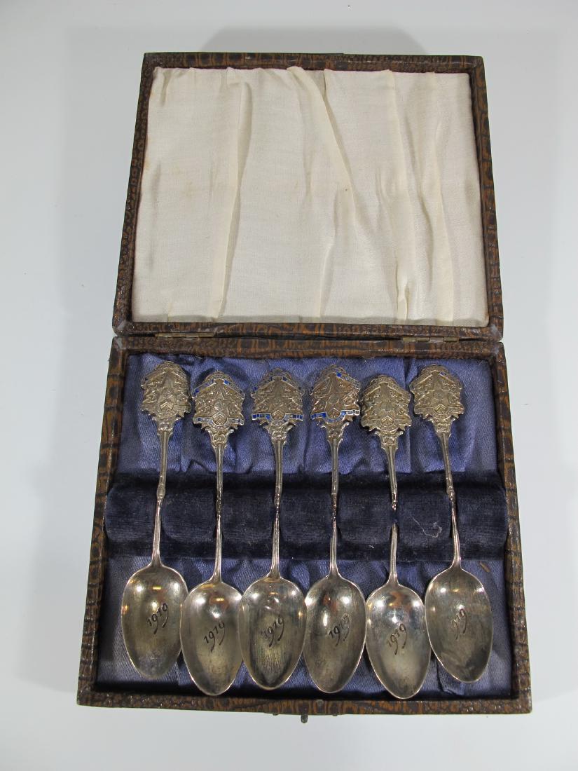Set of 6 Masonic silver & enamel spoons in a case