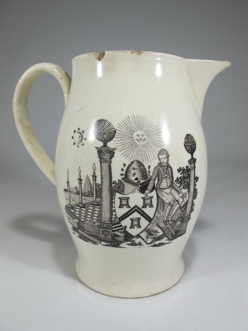 Antique English Masonic Pottery Creamware Pitcher