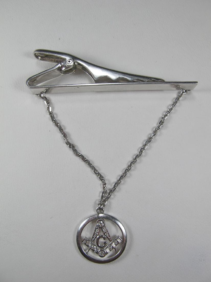 Masonic 14K white gold tie clip