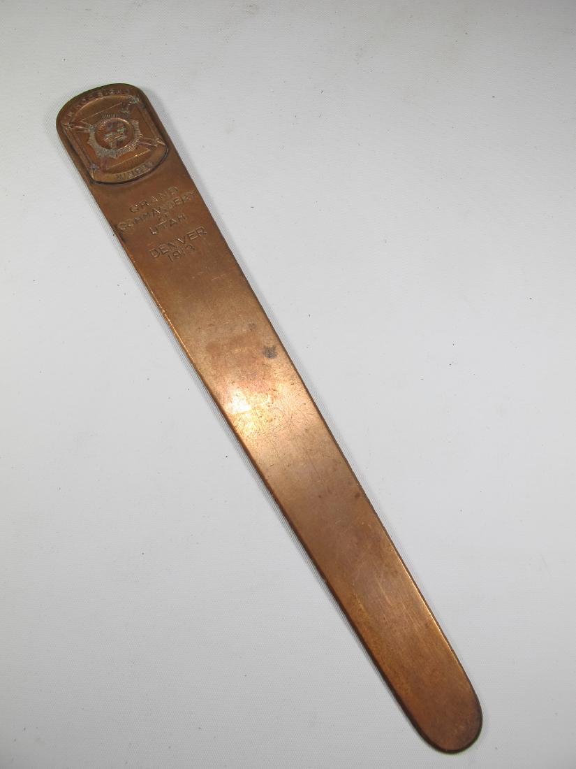 Antique Masonic copper book mark