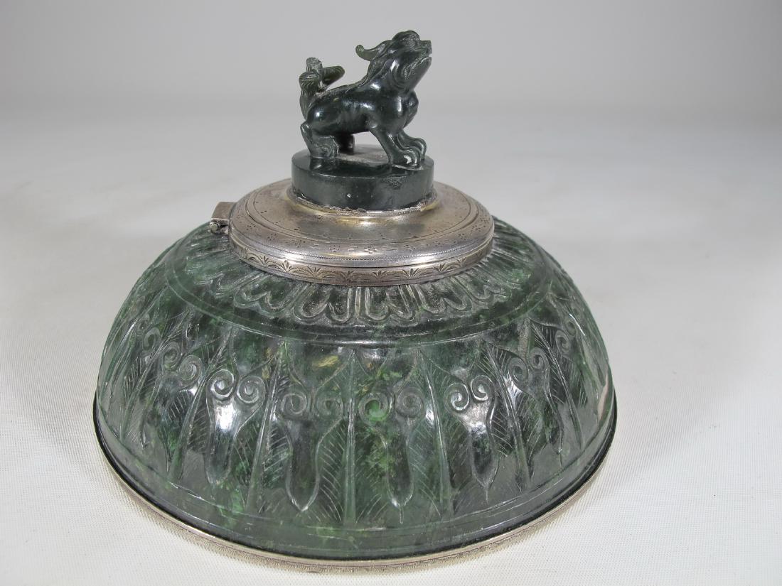 Edward FARMER, NY sterling & jade inkwell
