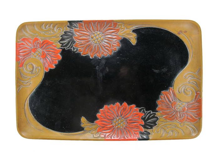 Antique Japanese Painted Wood Tray