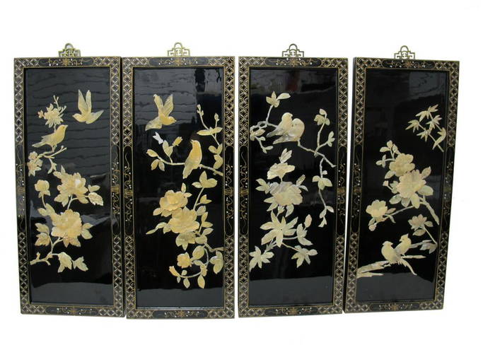 4 Vintage Chinese Lacquer Panels