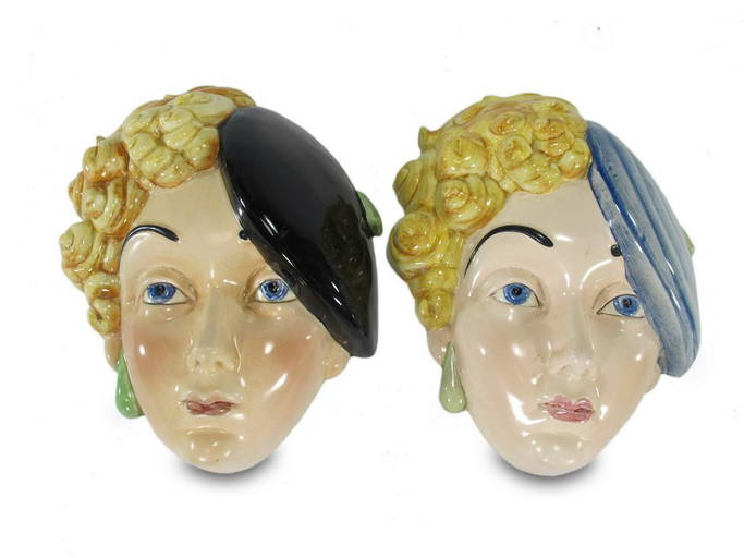 Vintage English Pair Of Porcelain Wall Masks