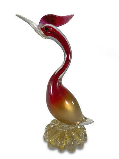 Vintage Iridescent Murano Glass Bird Statue