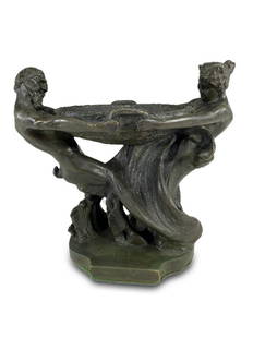 Antique European Nymph & Satyr Bronze Sculpture
