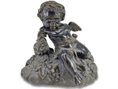 Antique European Nymph & Satyr Bronze Sculpture