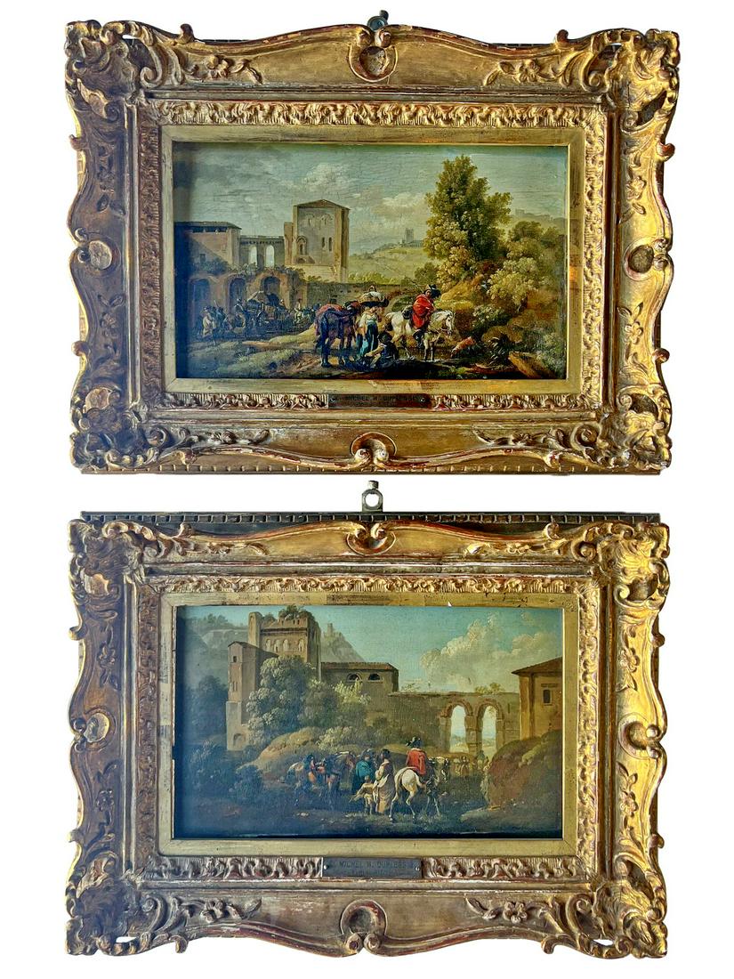 Claude Michel Hamon DUPLESSIS (act.1791-1799) 2 Oil on Board paintings ...