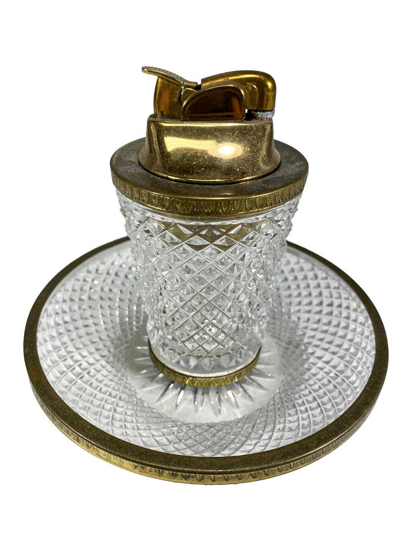 Vintage Bronze & Glass Lighter & Bowl