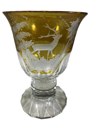 Antique Amber Cut To Clear Glass Goblet