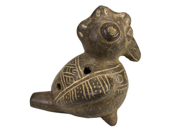 Pre Colombian Peruvian Ceramic Huaco Whistle Vessel
