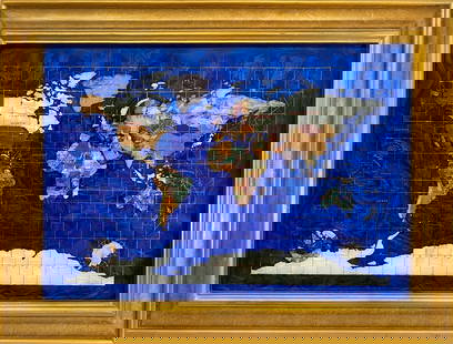 Handcrafted Gemstones Framed World Map