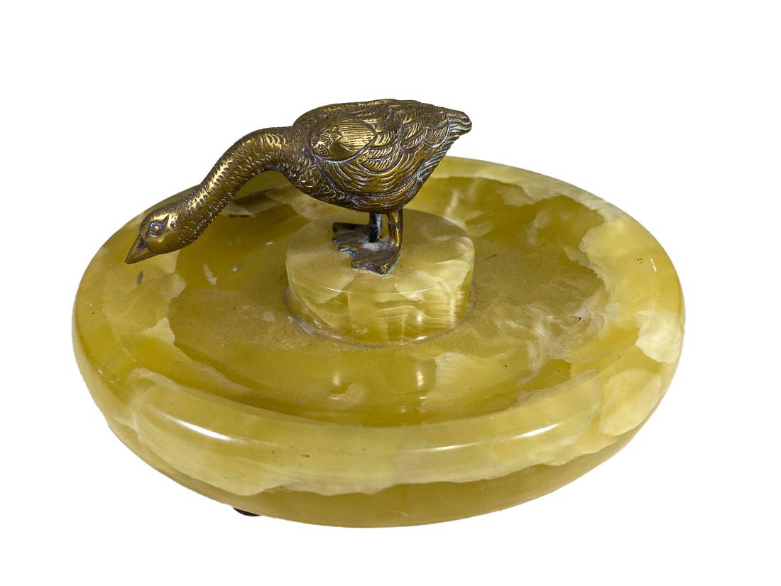 Antique Bronze Duck & Onyx Ashtray Auction