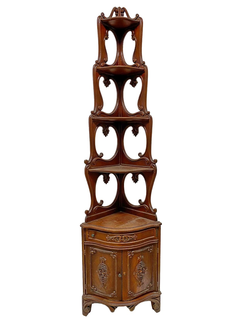 Antique Wood Corner Shelf Cabinet Auction