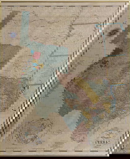 Vintage Texas 1845 Map Printed In 1986, Compiled By John Davis