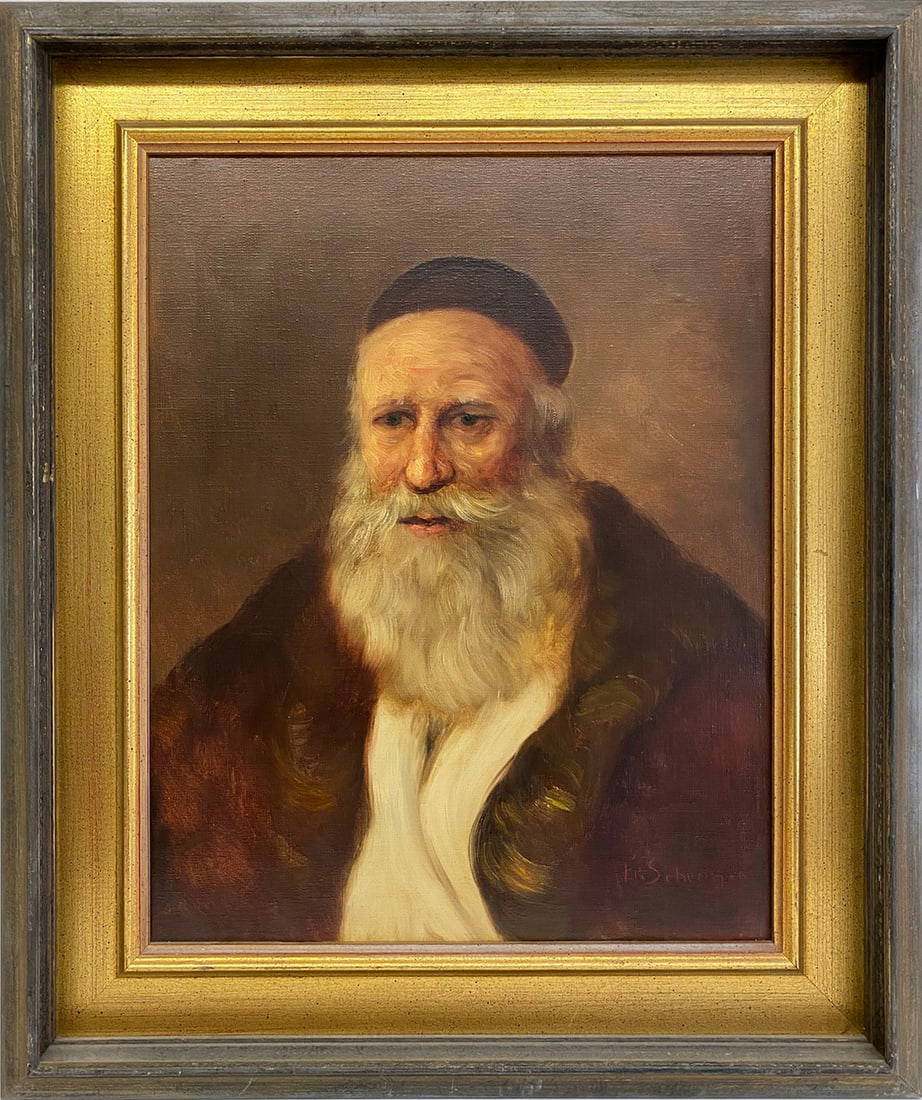 Vintage Jewish Rabbi Oil On Canvas, Signed Auction