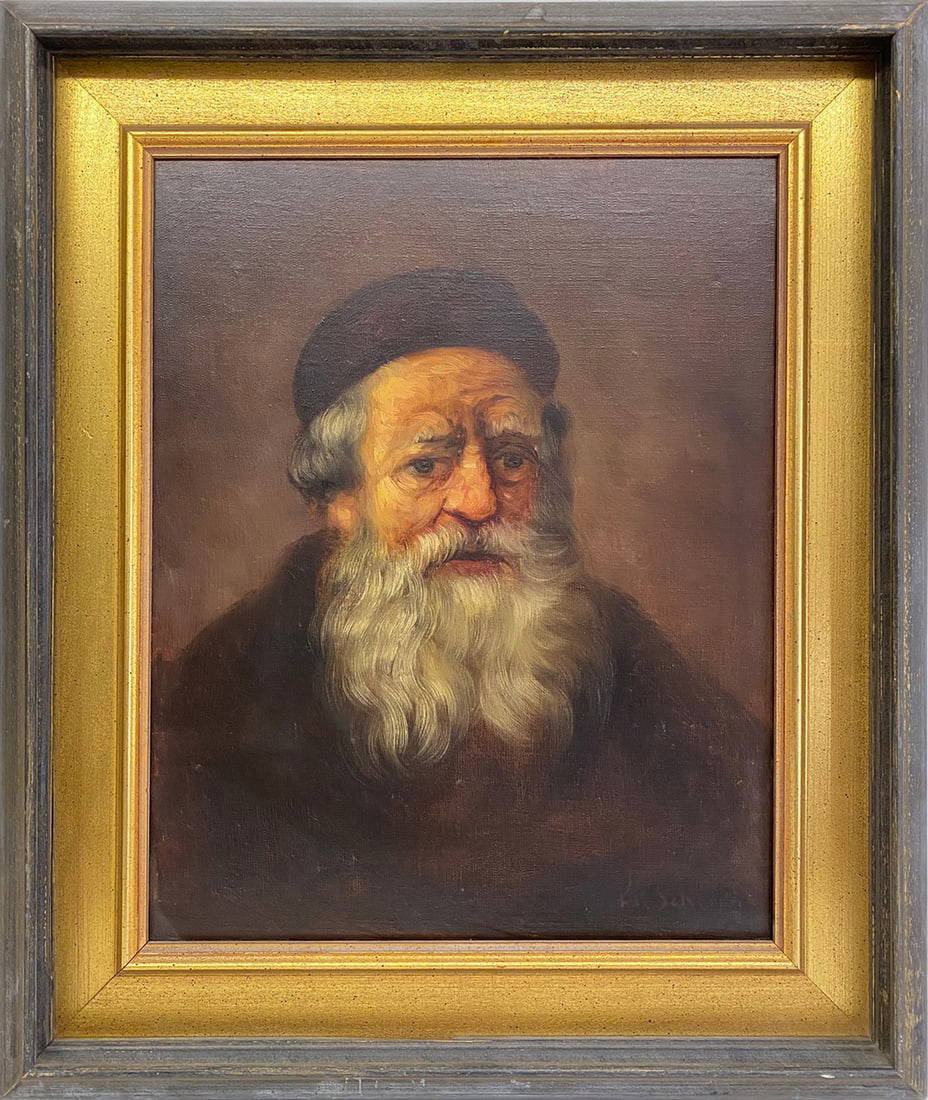 Vintage Jewish Rabbi Oil On Canvas, Signed Auction
