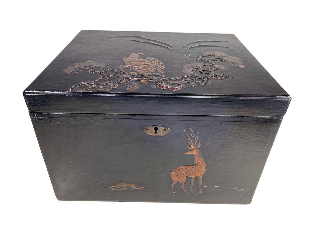Antique Chinese Lacquer Black Wood Box Auction
