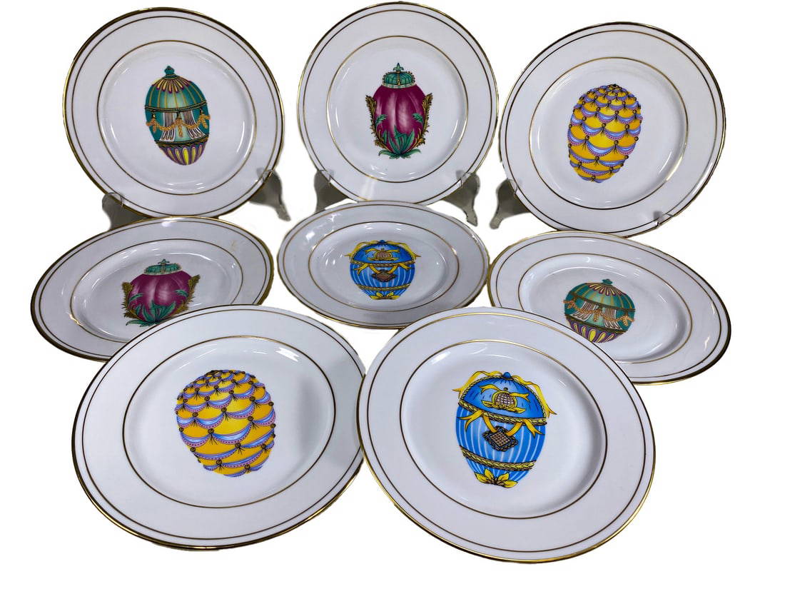 Limoges, France Set Of 8 Faberge Eggs Porcelain Plates Auction