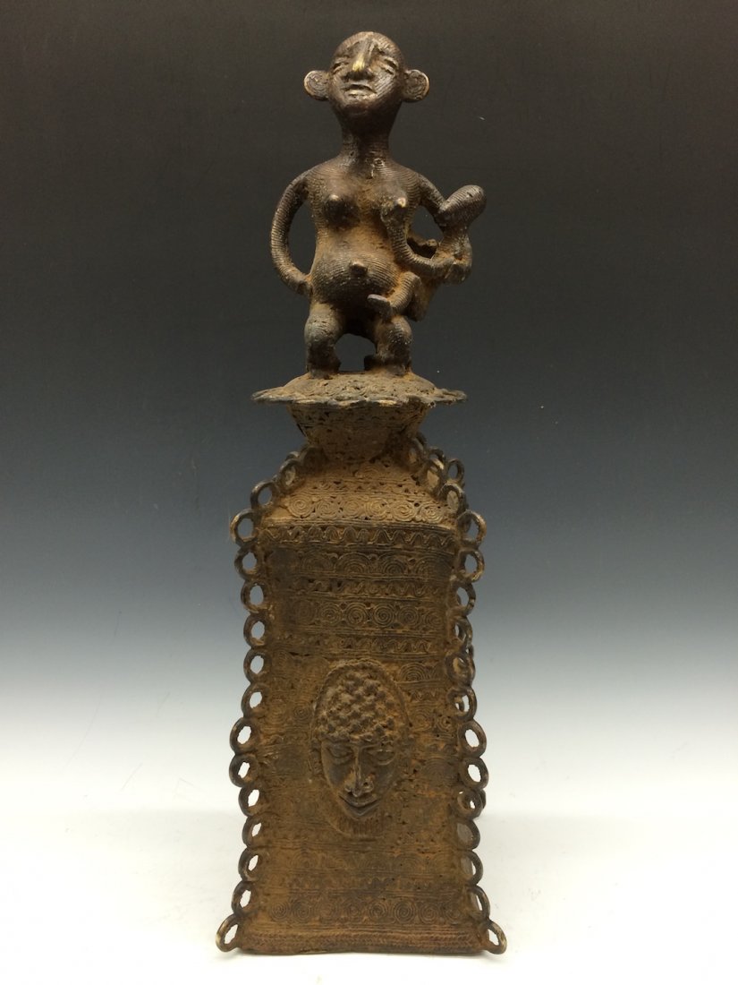 Benin Bronze Bell with Statue