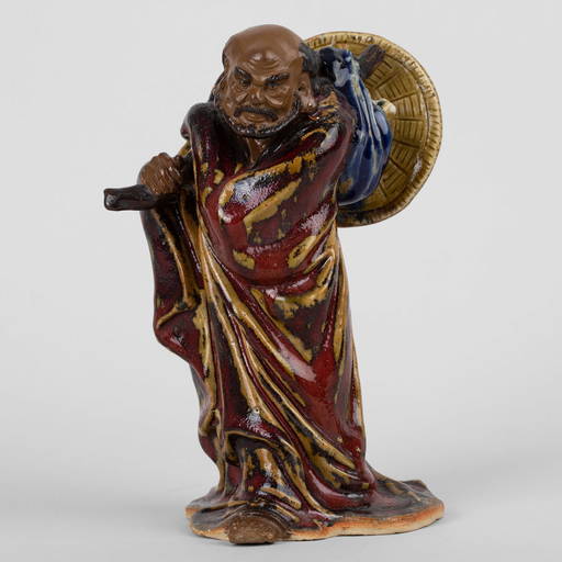 Shiwan Kiln Red Glazed Dharma With Mark