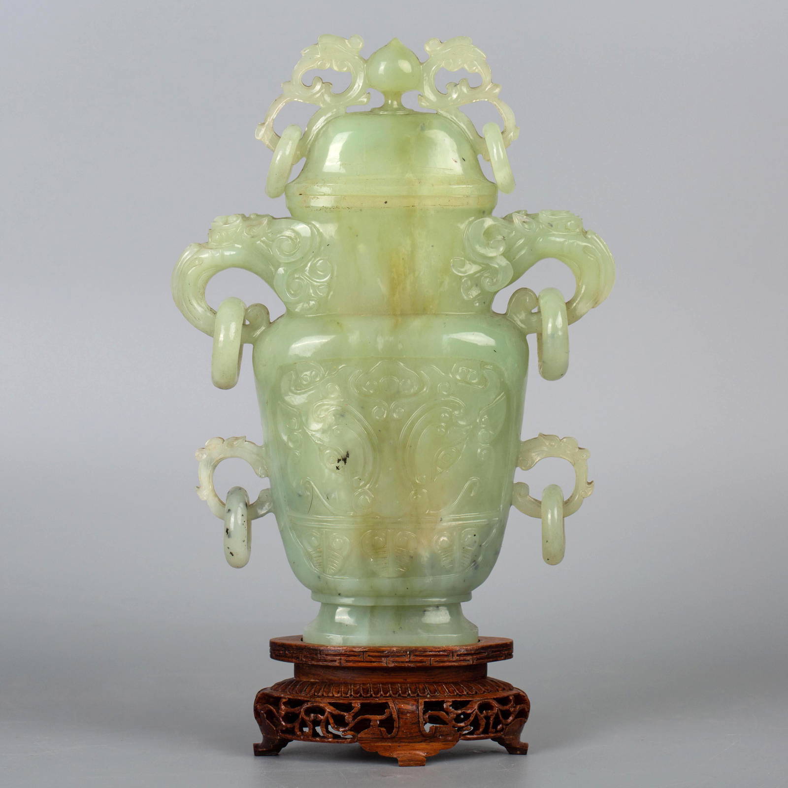 Jade Bat Bottle With Deagon And Pheonix Holding Rings In Mouth Auction