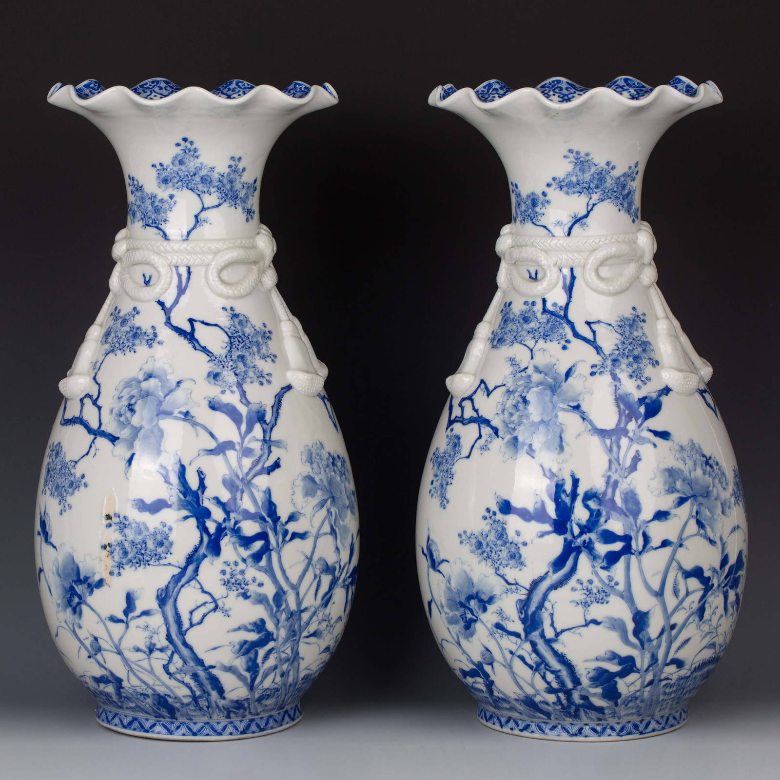 Blue And White Butterfly Rope-twist Vases, Seto Kiln, Edo Period 1603 ...