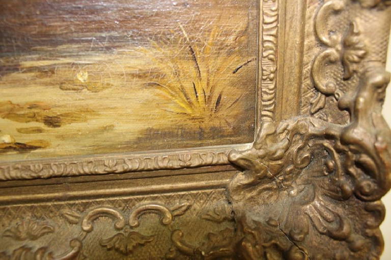 Signed Hamilton Antique Oil Painting On Canvas