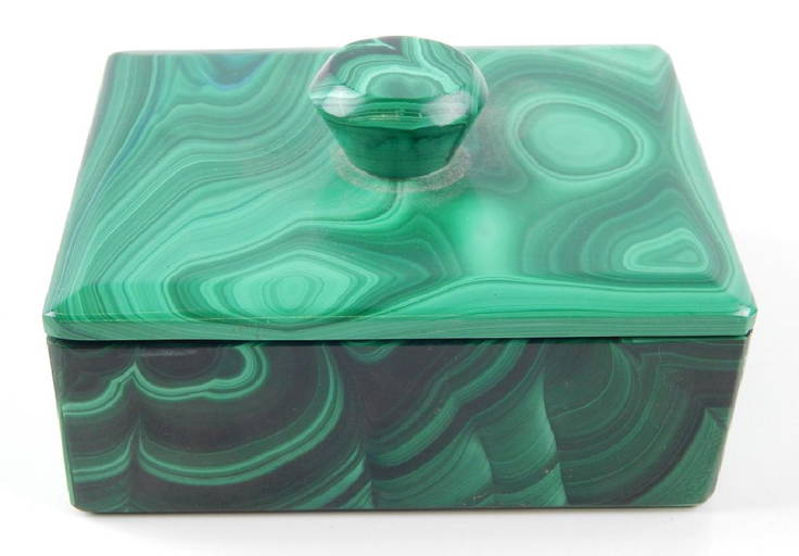 Vintage Bohemian Malachite Glass Covered Box