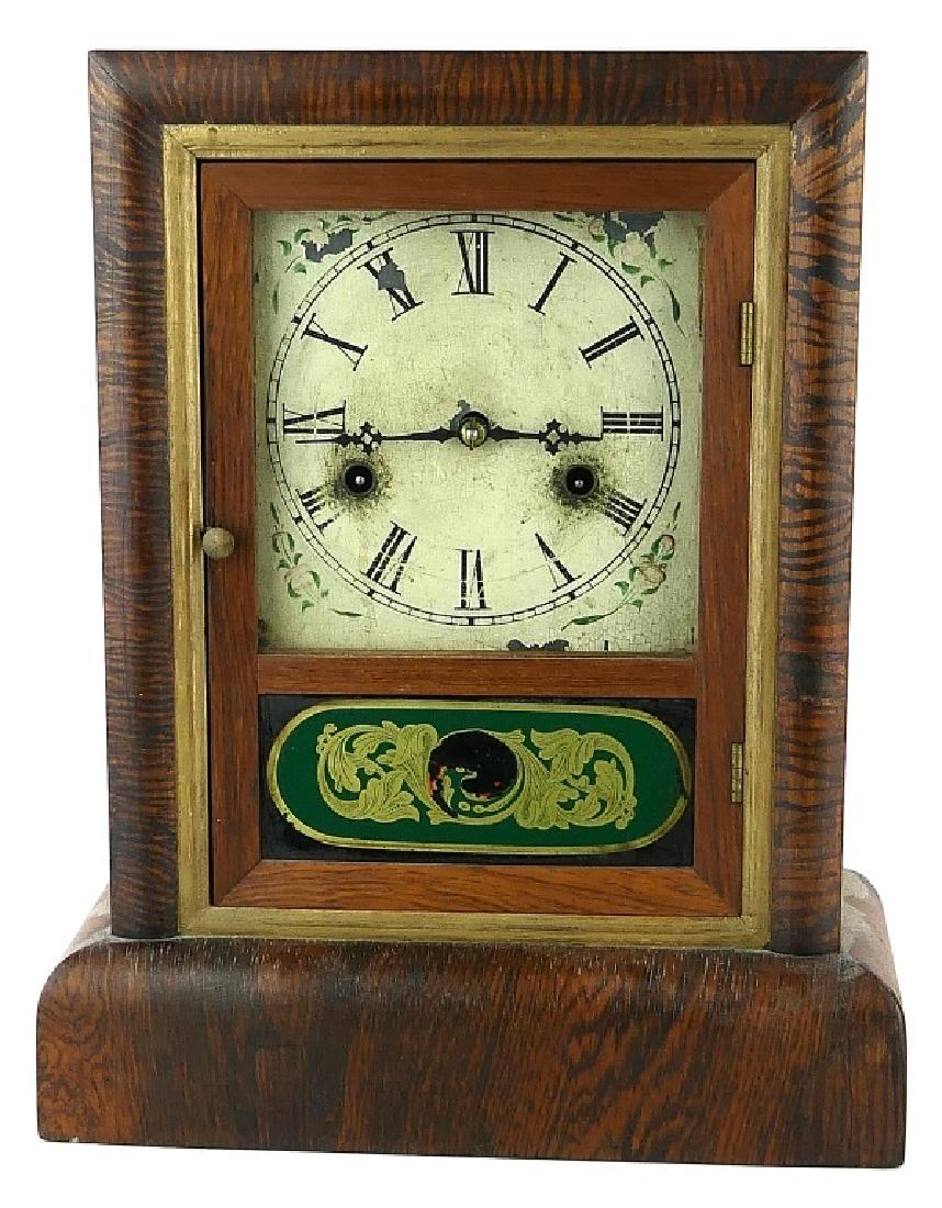 ANTIQUE GILBERT REVERSE PAINTED MANTLE CLOCK