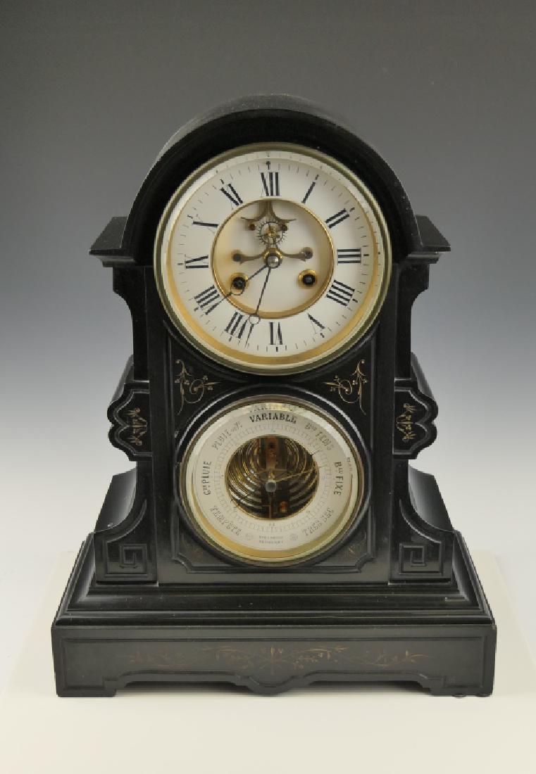 BREVETE FRENCH BRONZE CLAD ONYX MANTEL CLOCK