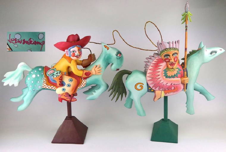 Rick Lowenkamp (usa, 20th C) Pair Wood Sculptures