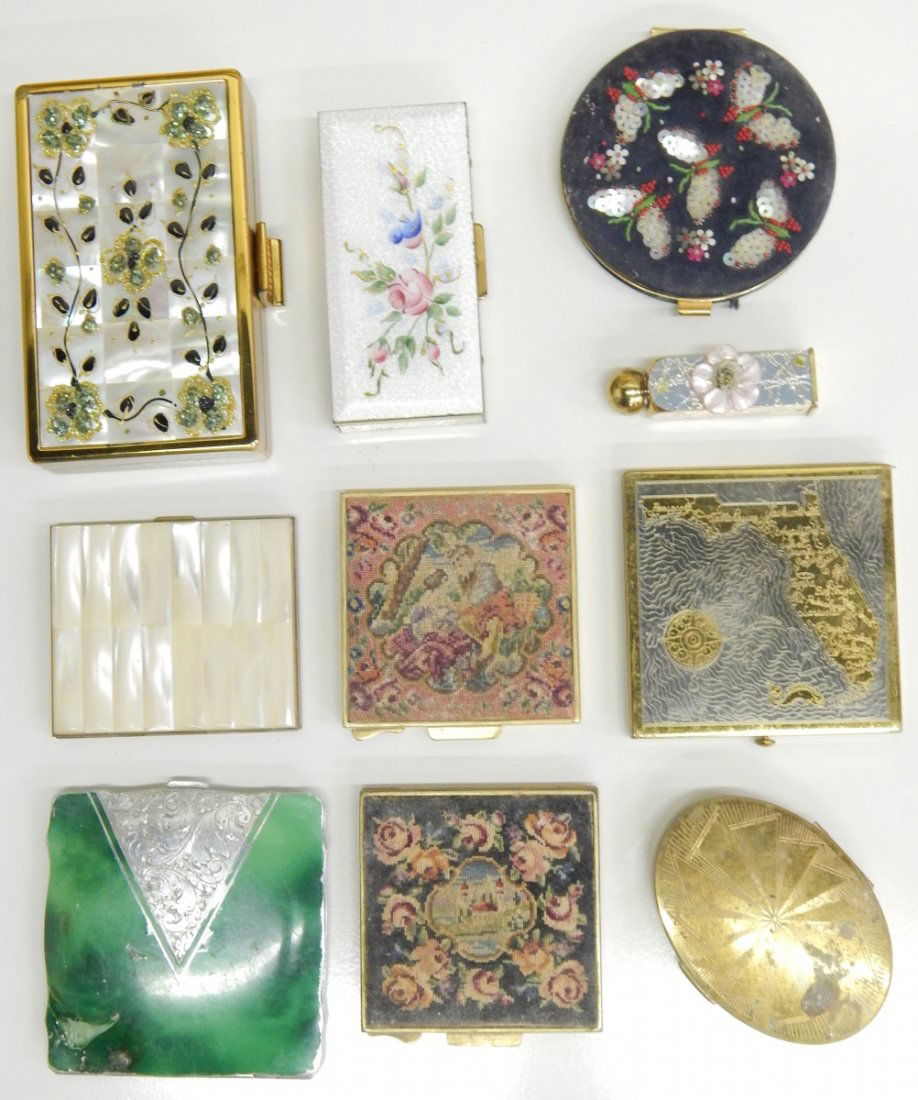 10 Vintage Enameled & Jeweled Compacts & Lipstick