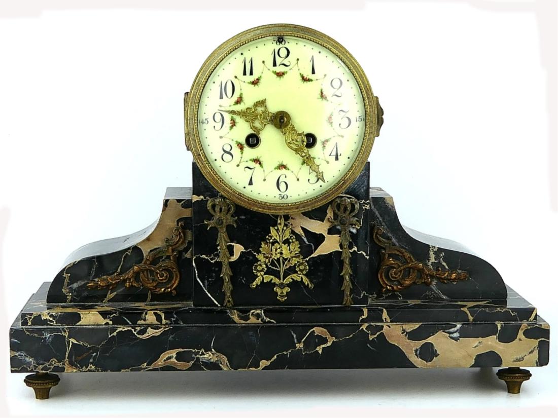 CHARLES HOUR FRENCH BLACK MARBLE MANTLE CLOCK